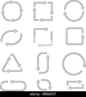 Circular arrows line icon set. Round loop signs of refresh and recycle, loading progress, start ...