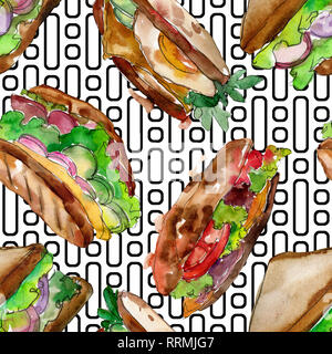 Sandwich in a watercolor style. Watercolour fast food illustration ...