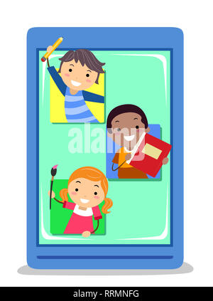 Illustration of Stickman Kids Holding Pencil and a Big Blank Paper for ...
