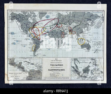 1868 Mitchell Physical World Map showing Continents, Islands, Mountain ...