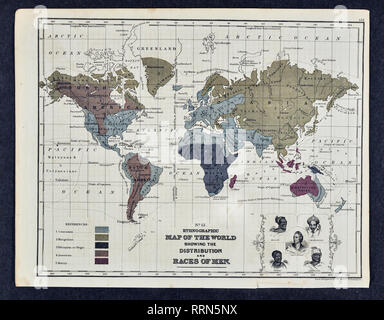 1868 Mitchell Physical World Map showing Continents, Islands, Mountain ...