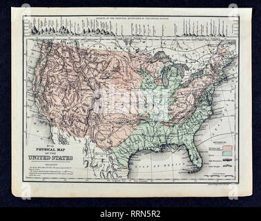 1868 Mitchell Physical Map of the United States of America showing ...
