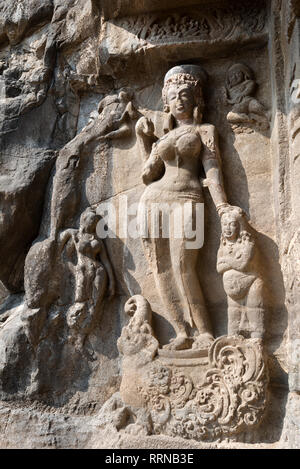 Ellora Cave 21- (Rameshwar). Aurangabad, India Figure on Ganga on the ...