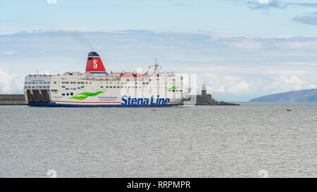 Goodwick, Wales, UK - May 20, 2017: Stena Line ferry leaving Fishguard ...