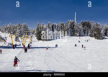 Uludag, Bursa / Turkey - January 22 2019: Winter ski resort. Ski lift ...