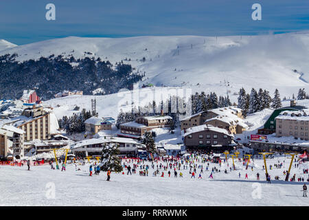 Uludag, Bursa / Turkey - January 22 2019: Winter ski resort. Ski lift ...