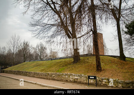 Gas chamber and chimney at Auschwitz I concentration camp, part of ...