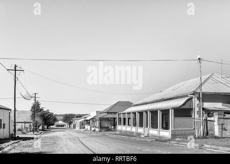 PHILLIPSTOWN, SOUTH AFRICA, AUGUST 6, A monochrome street scene, with ...
