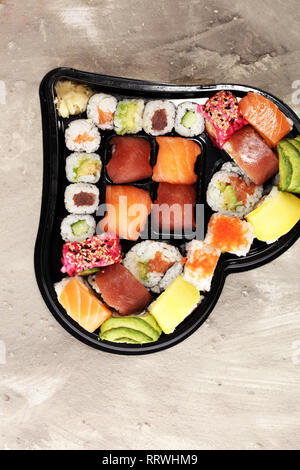 Heart shaped Valentine day sushi set. Classic sushi rolls, philadelphia ...