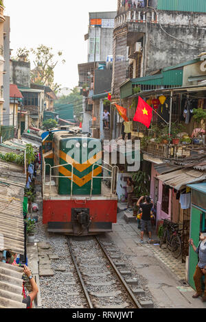 View of Hanoi train street between Le Duan and Kham Thin Street in ...