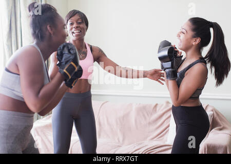 Mother teaching daughter boxing Stock Photo - Alamy