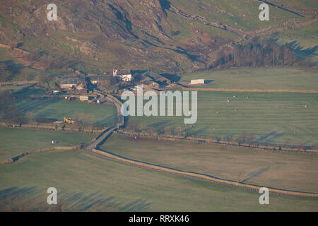 Stool End farm Great Langdale valley head in winter Lake District ...
