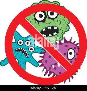 Stop microbes cartoon vector illustration. Anti bacteria symbol and ...