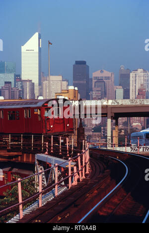 Number 7 Subway "Redbird" on Elevated Tracks in Queens, 1998, NYC, USA ...