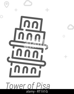 Pisa, Italy Vector Line Icon with Red Ribbon Isolated on White. Pisa ...