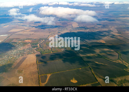 top view of a farm and its crops, field background agricultural ...