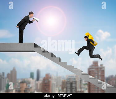 Leader, boss holding speaker shouting at businessman carrying red arrow ...