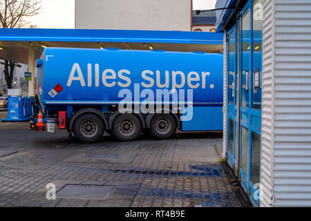 Branded tanker truck at an Aral gas station in Berlin, Germany ...