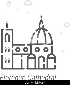 Florence, Italy Vector Line Icon with Red Ribbon Isolated on White ...