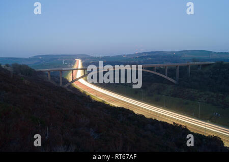 The M62 motorway as seen from Scammonden Bridge, looking westwards ...