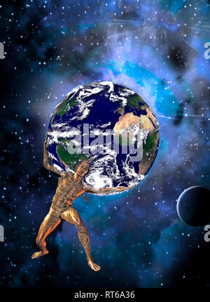 Illustration of the Titan Atlas holding up the earth Stock Photo - Alamy