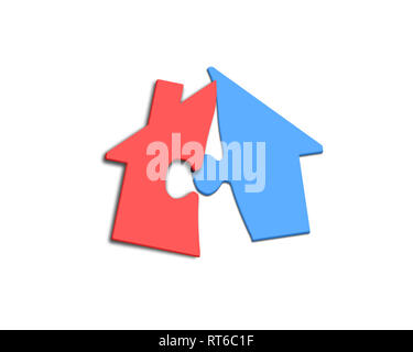 Colorful house shape puzzles, on wooden background Stock Photo - Alamy