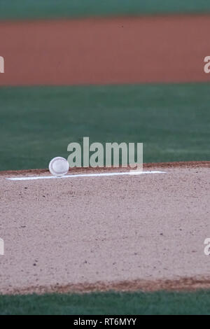 Home plate from pitcher's mound Stock Photo - Alamy