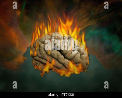 Surreal painting. Burning brain Stock Photo - Alamy