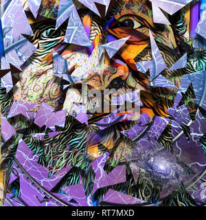 Complex abstract painting. Wisdom. Man's face at the background Stock ...