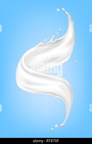 Big milk splash and pouring vector realistic illustration isolated on blue background vector ...