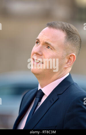 Sinn Fein MP Chris Hazzard in Downpatrick, after damage was discovered ...