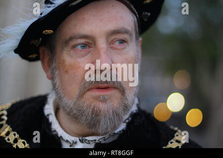 Portrait of a modern day Henry VIII wearing authentic Tudor dress taken ...