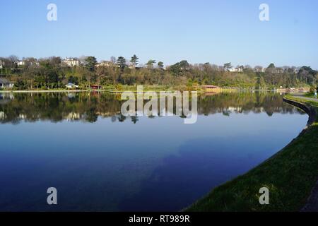 Beautiful reflections in the water at Mooragh Park, Ramsey, Isle of Man ...