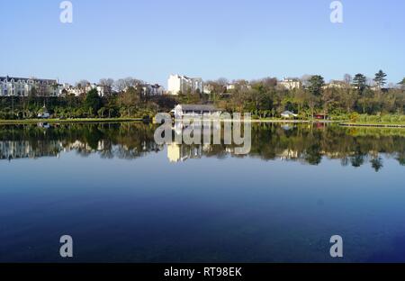 Beautiful reflections in the water at Mooragh Park, Ramsey, Isle of Man ...