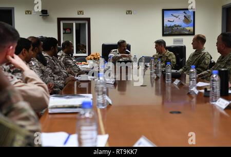 Maj. Gen. (Pilot) Mubarak Mohammed Al-Khiyareen, Qatar Emiri Air Force commander (left), and U.S ...