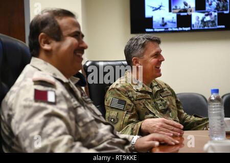 Maj. Gen. (Pilot) Mubarak Mohammed Al-Khiyareen, Qatar Emiri Air Force commander (right), and U ...