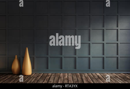 blue room and wood panels wall background 3D illustration rendering ...