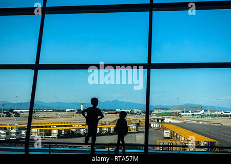 Children look out from a window at Jabal Amel Hospital, which was ...