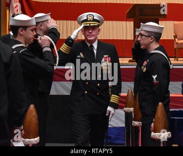 GROTON, Conn., (Feb. 2, 2019) Cmdr. Craig Litty, right, requests ...