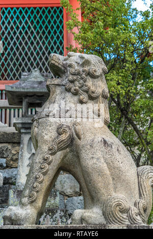 Komainu guardian lion dog at the Kiyomizudera Temple in Kyoto, Japan ...