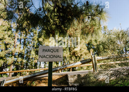 Parque Nacional sign placed at wooden walkway in green forest Stock ...