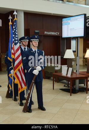 The Tinker Air Force Base Honor Guard presents the colors during the ...