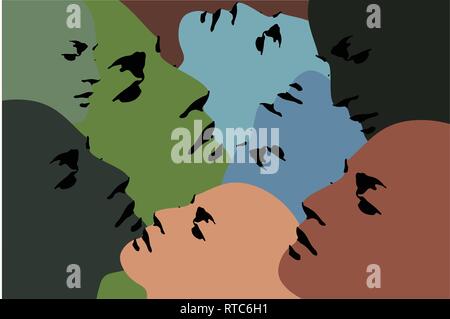 Collage - Human heads - Vector Illustration - Printable, editable ...