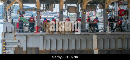 SASEBO, Japan (Feb. 14, 2019) Sailors aboard Landing Craft, Utility ...