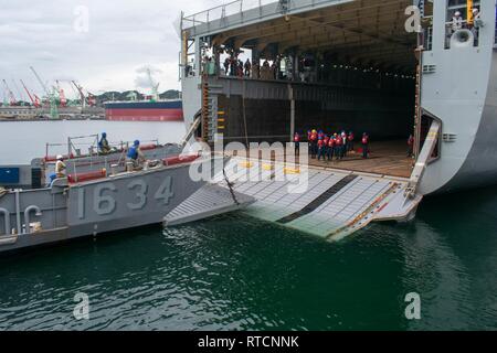 Landing Craft Utility conducts a stern gate marriage with the ...