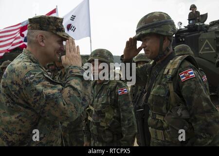 U.S. Marine Brig. Gen. Sean M. Salene, left, and Republic of Korea ...