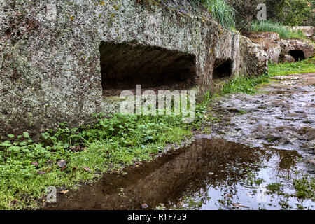 italy, lazio, tarquinia, monterozzi etruscan necropolis, tomb interior ...