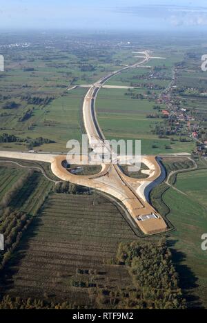 Aerial view of the A26 motorway construction site, Altes Land, nature ...