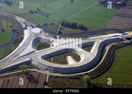 Aerial view of the A26 motorway construction site, Altes Land, nature ...