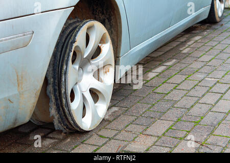 Car wheel without the tyre, the torn rubber on the wheel of a car Stock ...